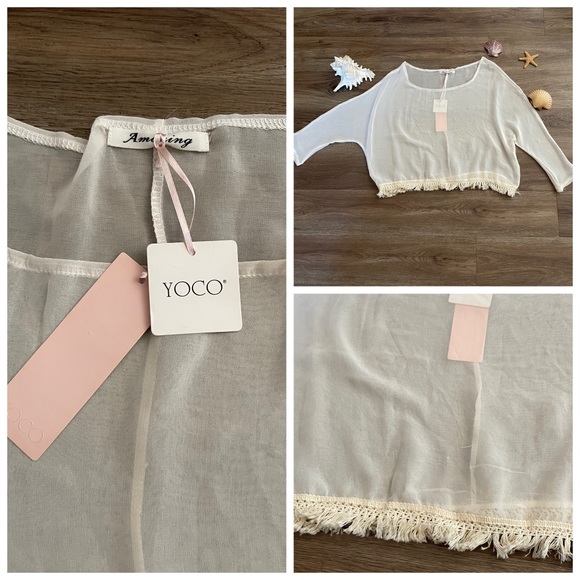 YOCO | Tops | New Yoco Sheer Blouse Ivory | Poshmark